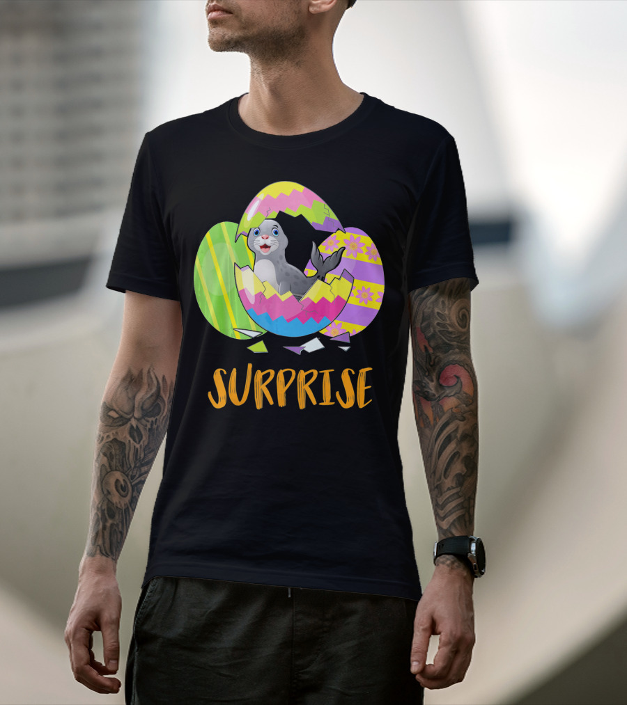 Surprise Cute Seal Bunny Funny Easter T-Shirt