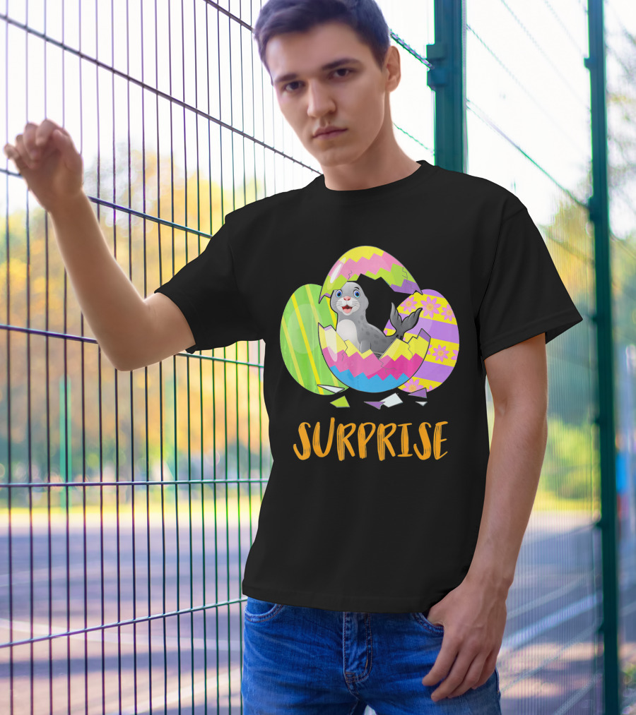 Surprise Cute Seal Bunny Funny Easter T-Shirt