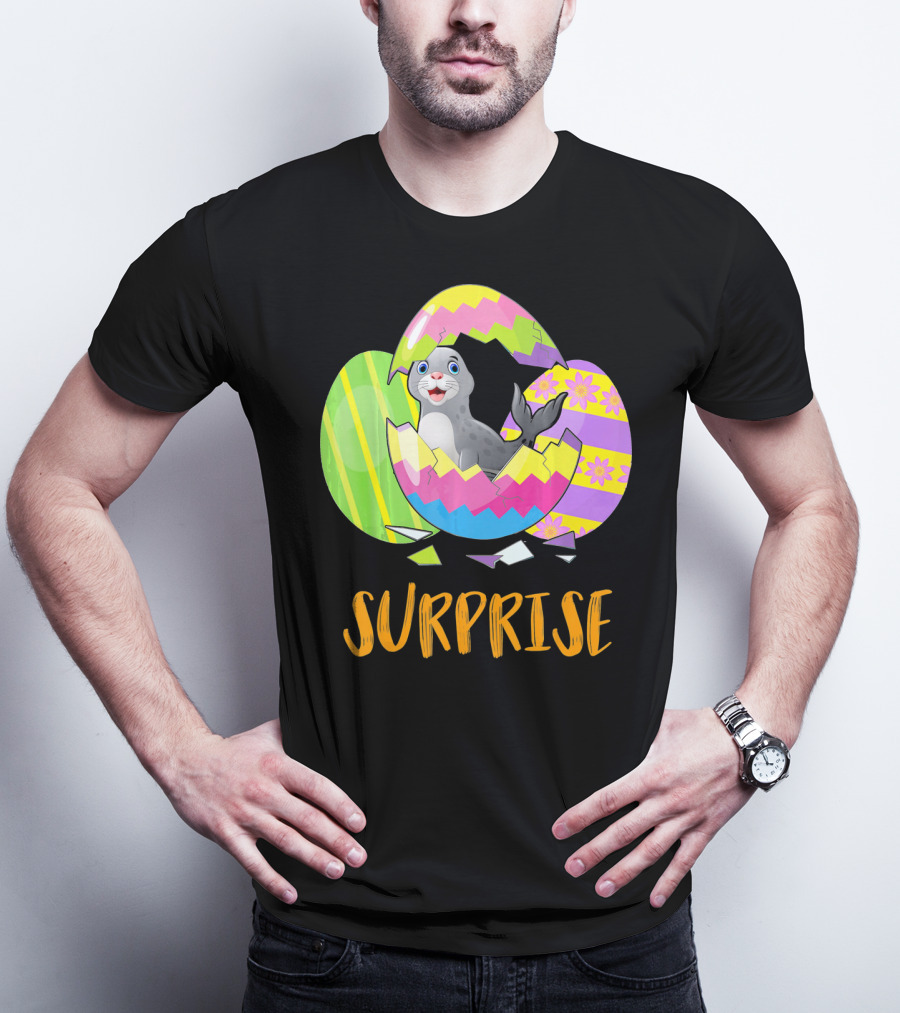 Surprise Cute Seal Bunny Funny Easter T-Shirt