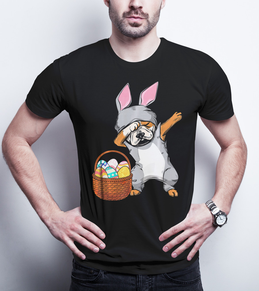 Dabbing Easter Bunny English Bulldog With Basket Of Eggs T-Shirt