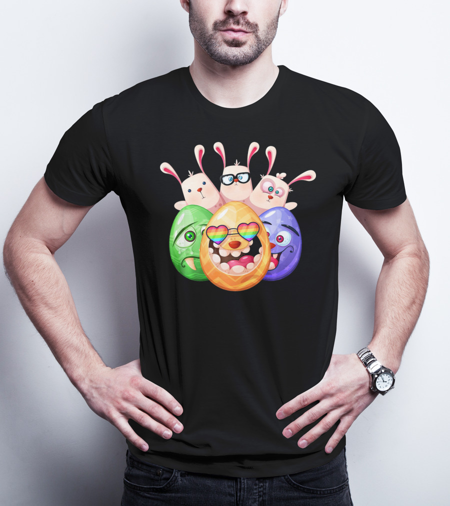 Three Easter Emoji Eggs With Funny Bunny Rabbits T-Shirt