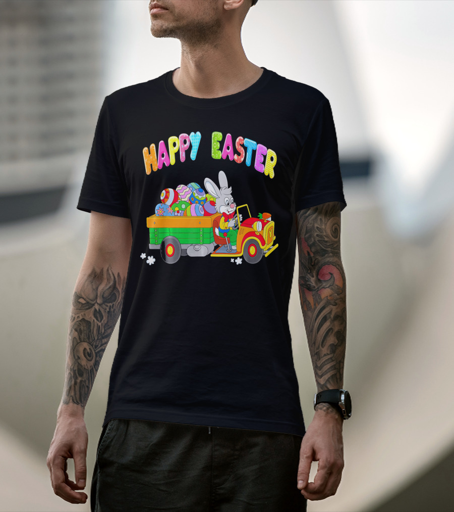 Happy Easter Bunny Driving Car With Easter Eggs T-Shirt