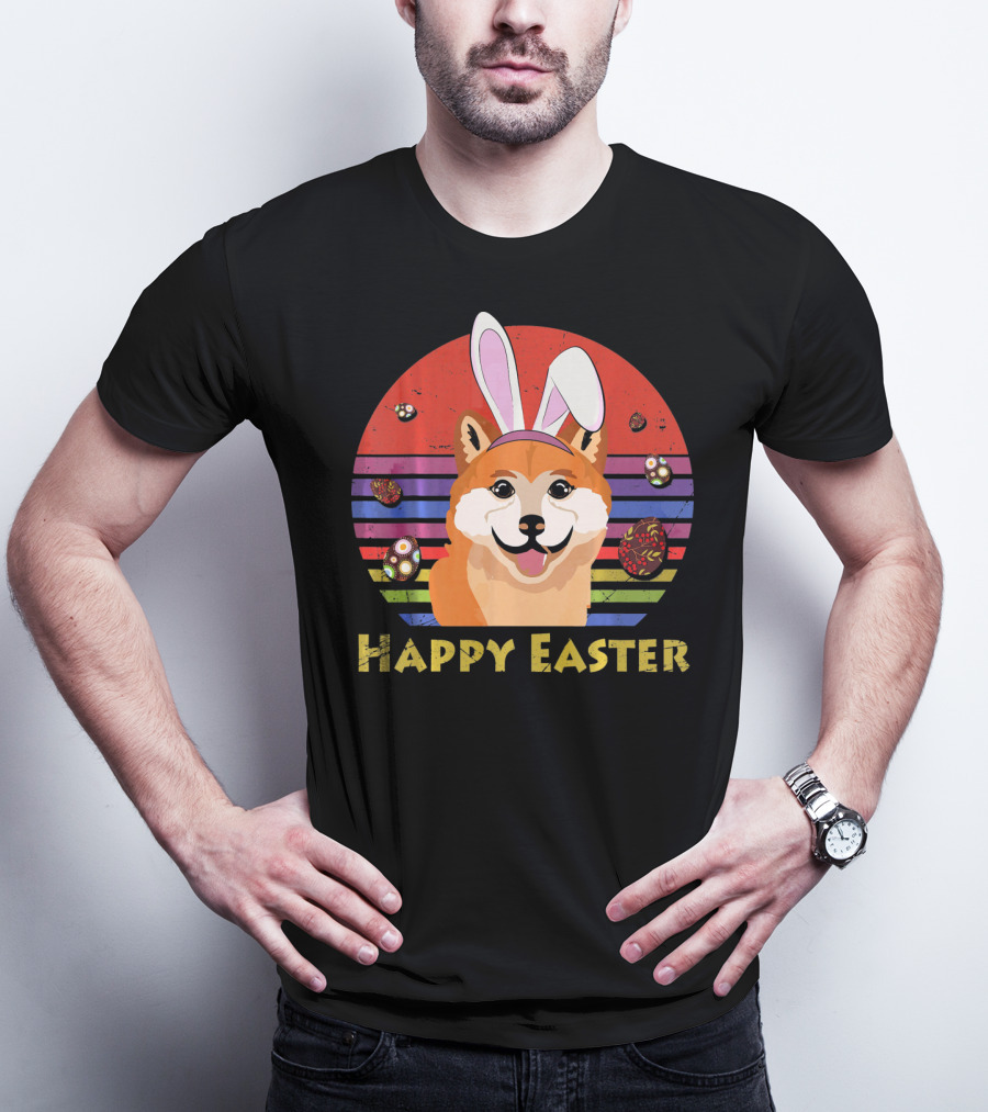Shiba Inu With Bunny Headband Happy Easter T-Shirt