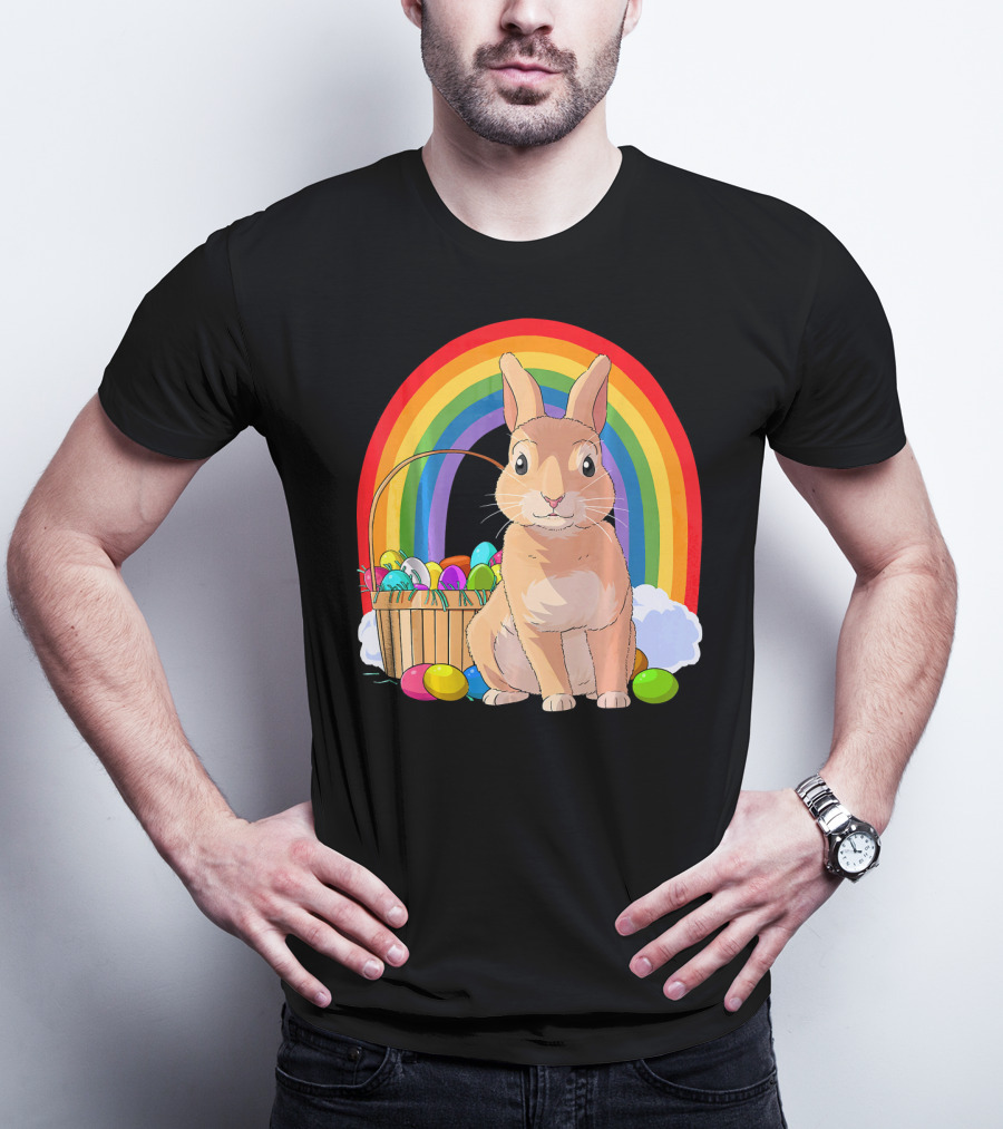 Bunny Rabbit With Easter Eggs And Rainbow For Kids Easter T-Shirt