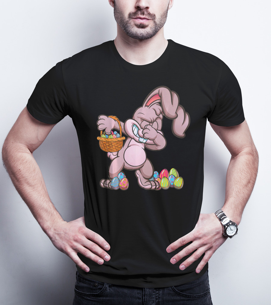Happy Easter Dabbing Bunny With Basket And Eggs T-Shirt
