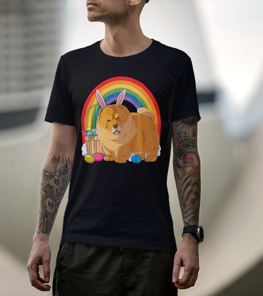 Easter Eggs Chow Chow Bunny Rabbit Dog Rainbow T-Shirt