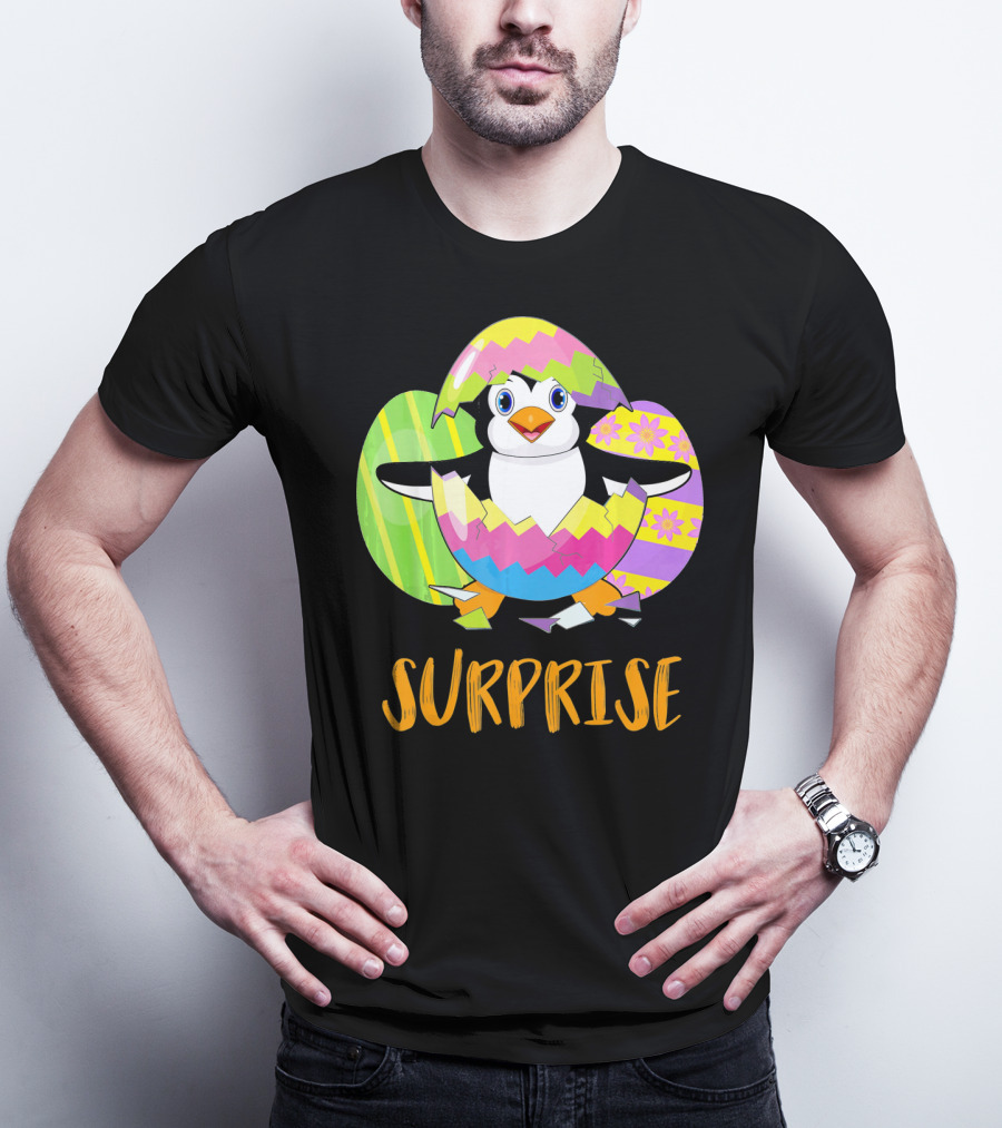 Surprise Cute Penguin Bunny Funny Easter T-Shirt