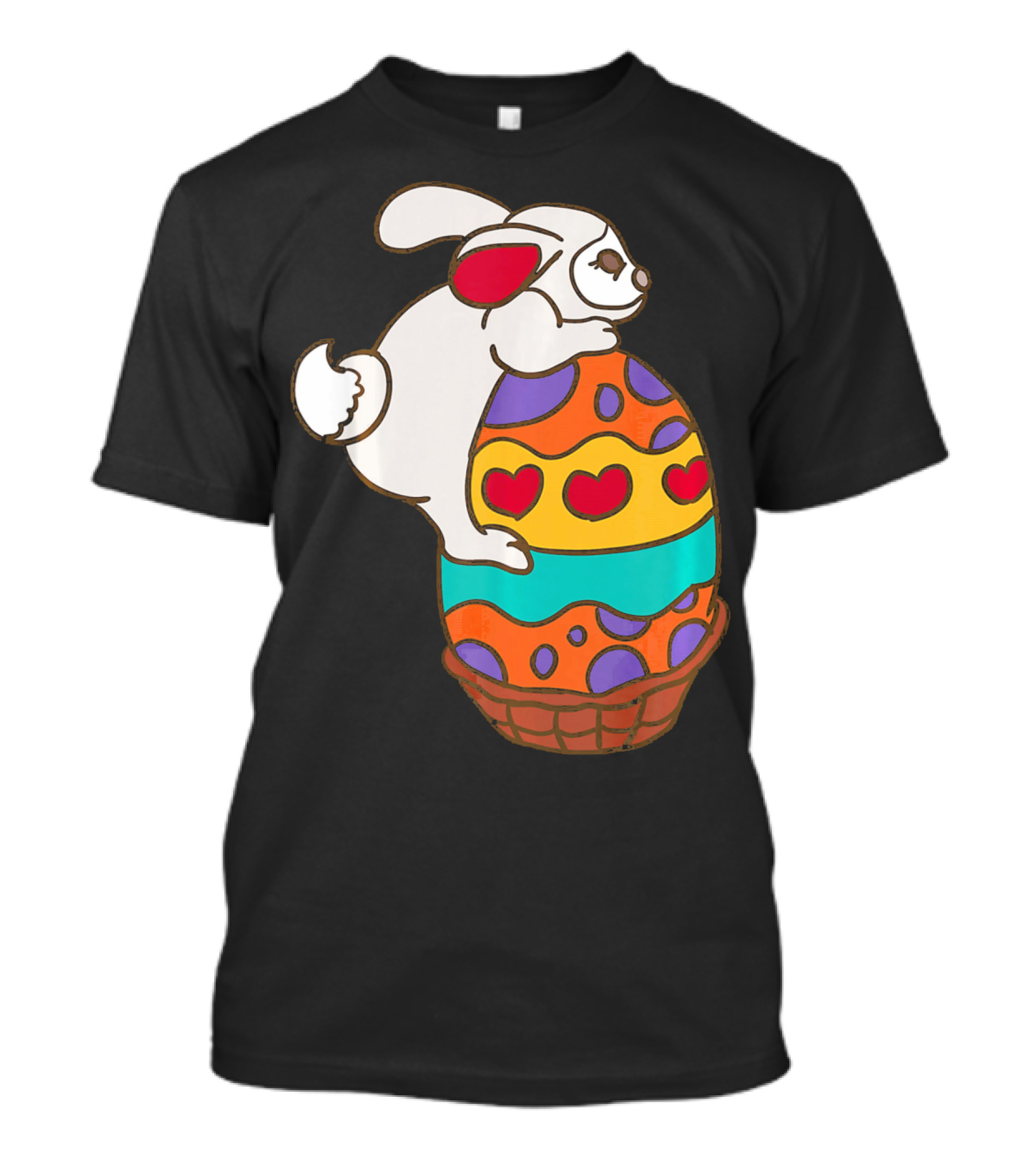 Easter Bunny Hugging Colorful Heart Patterned Egg T-Shirt