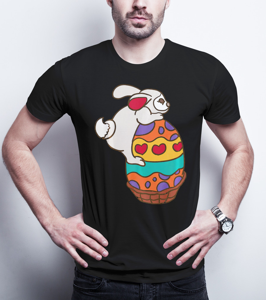 Easter Bunny Hugging Colorful Heart Patterned Egg T-Shirt