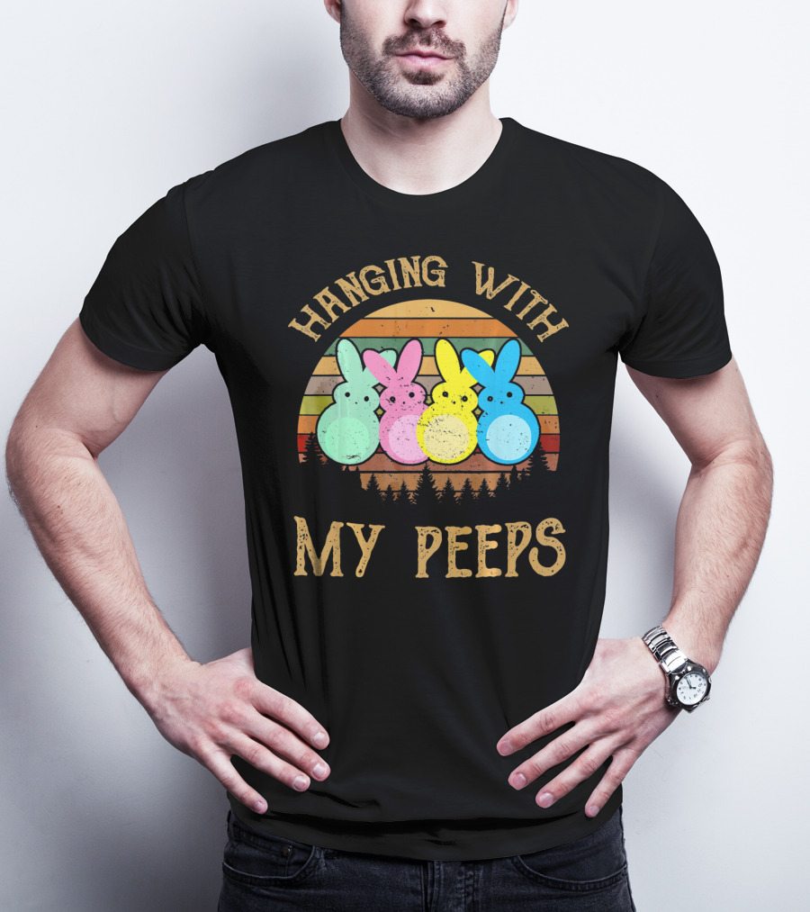 Hanging With My Peeps Vintage Easter Bunnies Retro Sunset T-Shirt