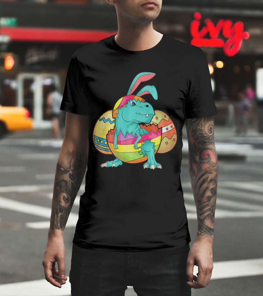 Easter Bunny Dinosaur Cute Rex Lover In Colorful Eggshell T-Shirt