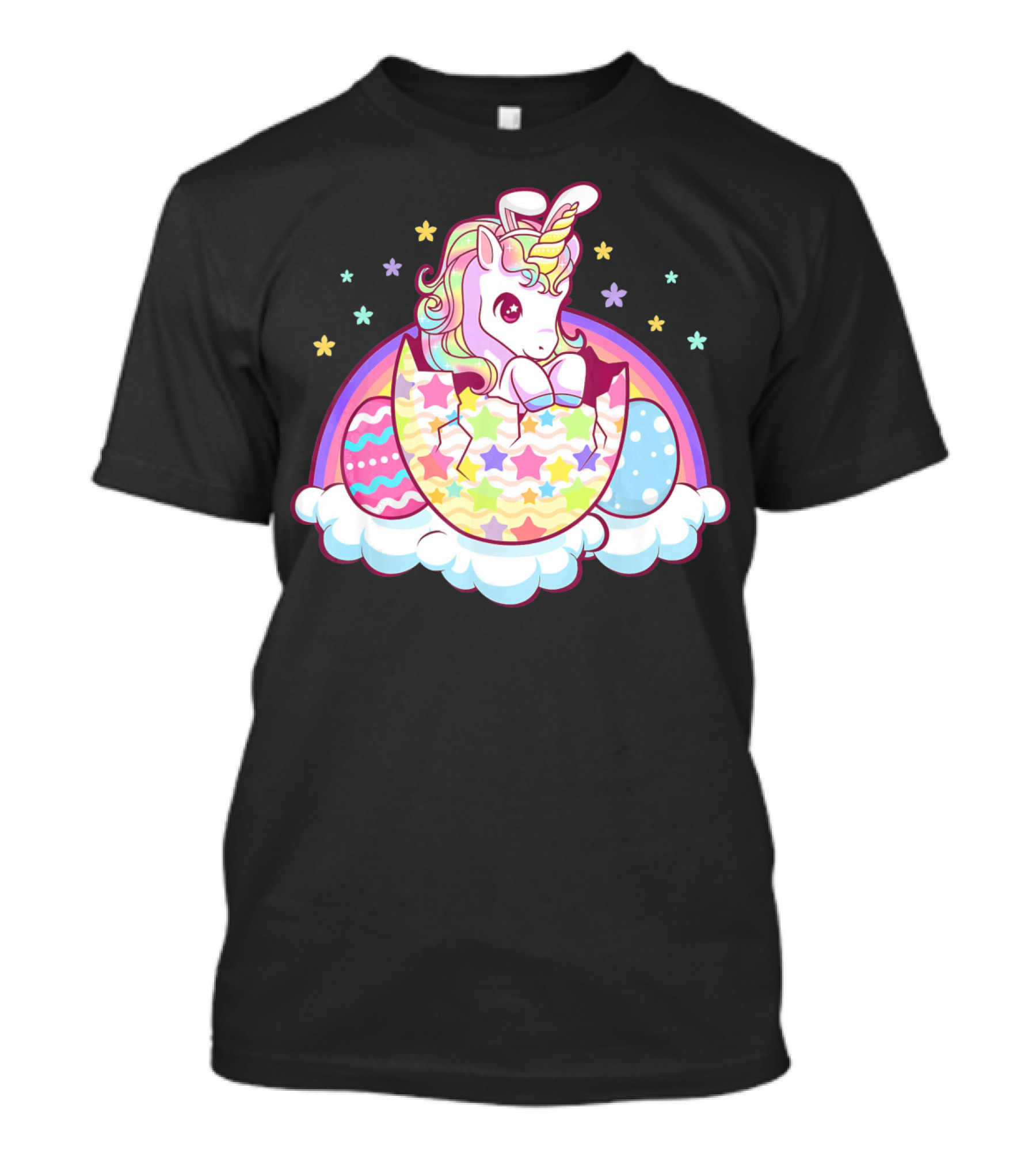 Easter Unicorn Hatching From Egg With Rainbow And Stars T-Shirt