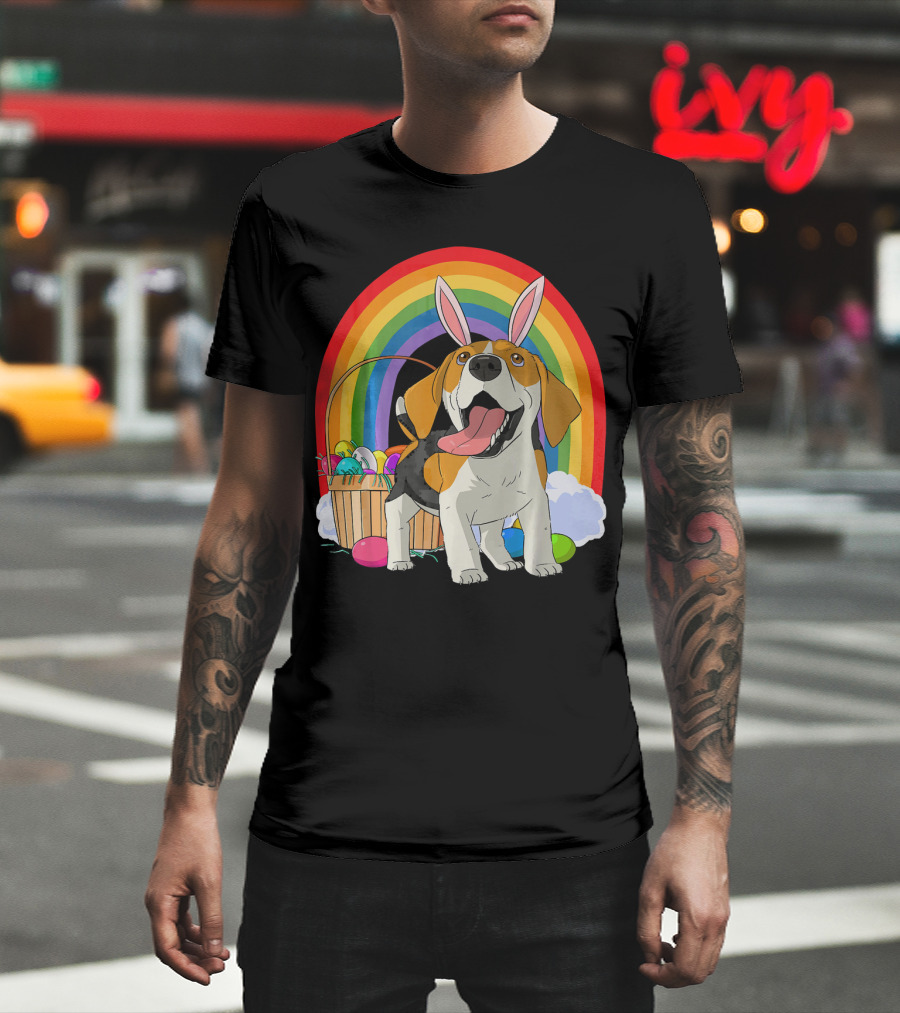 Easter Eggs Beagle Bunny Dog Rainbow Basket T-Shirt