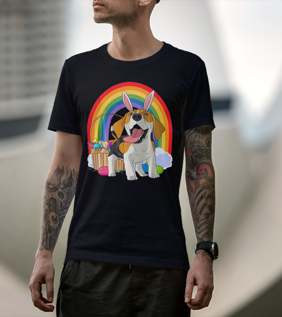 Easter Eggs Beagle Bunny Dog Rainbow Basket T-Shirt