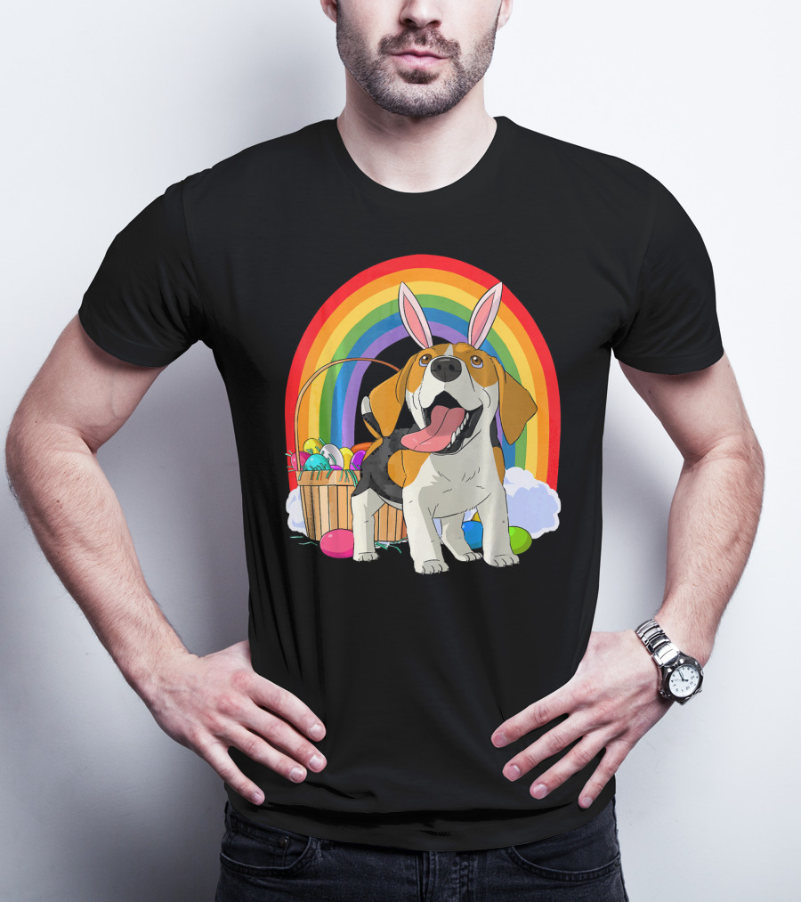 Easter Eggs Beagle Bunny Dog Rainbow Basket T-Shirt