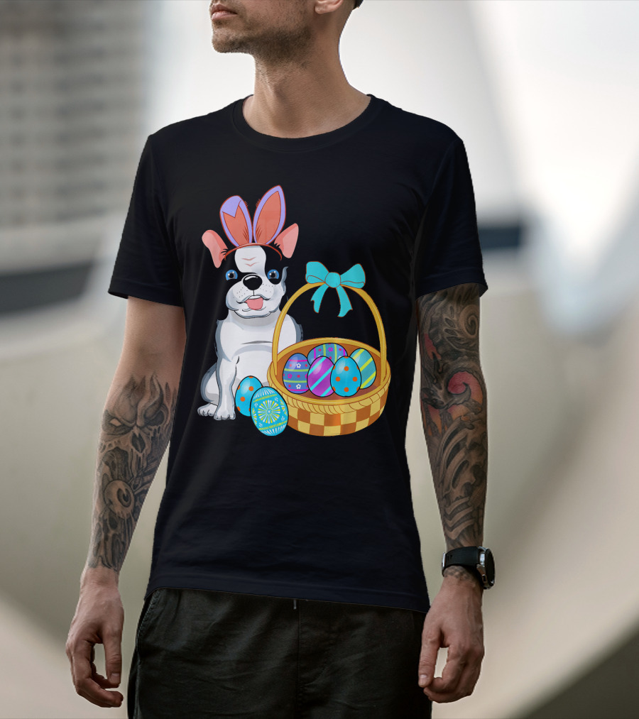 French Bulldog With Bunny Ears And Easter Egg Basket T-Shirt