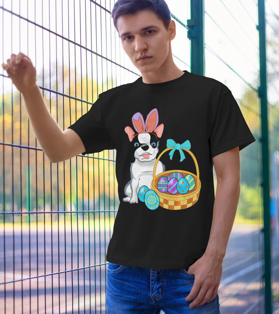 French Bulldog With Bunny Ears And Easter Egg Basket T-Shirt