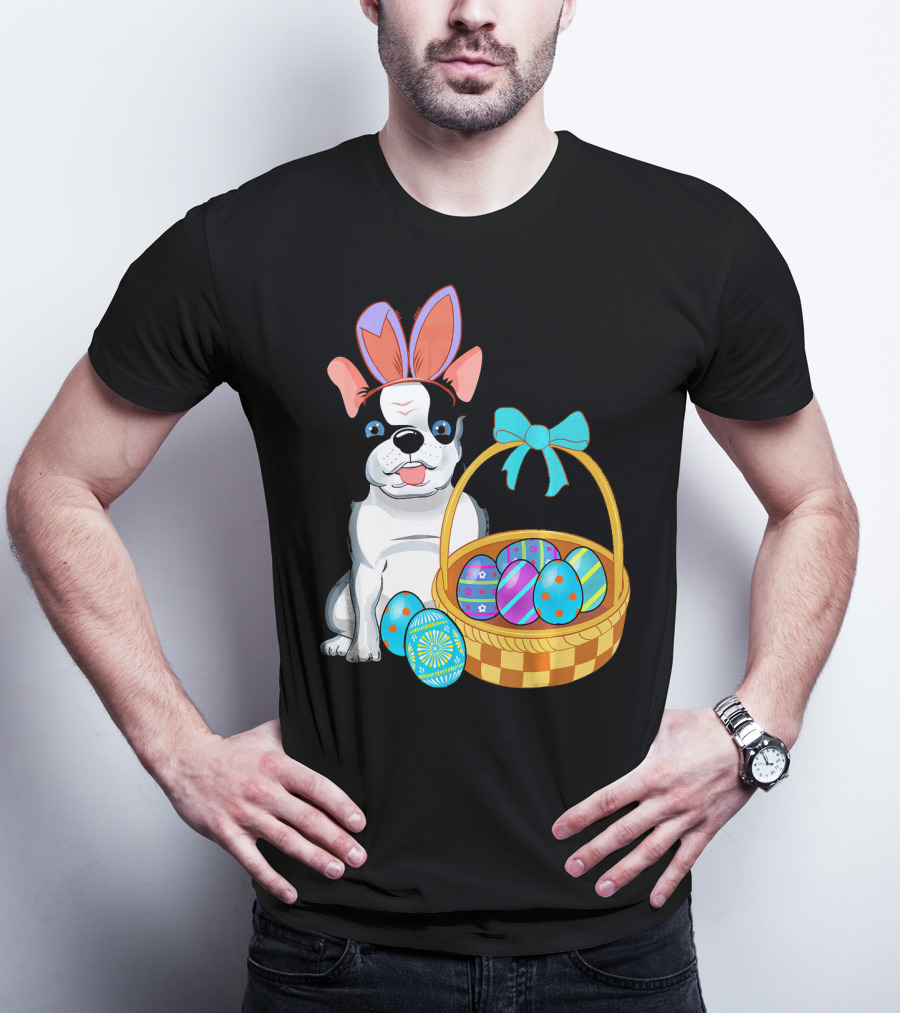 French Bulldog With Bunny Ears And Easter Egg Basket T-Shirt