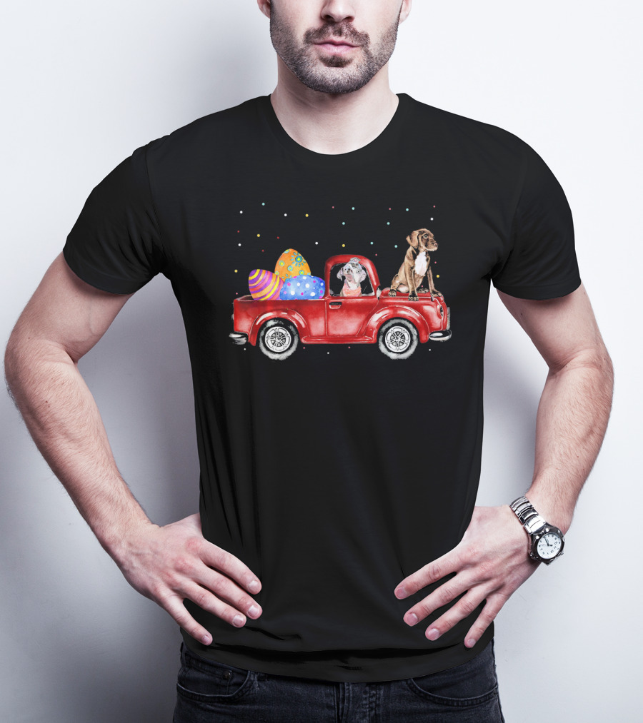 Pitbulls On Easter Egg Truck With Colorful Dots T-Shirt