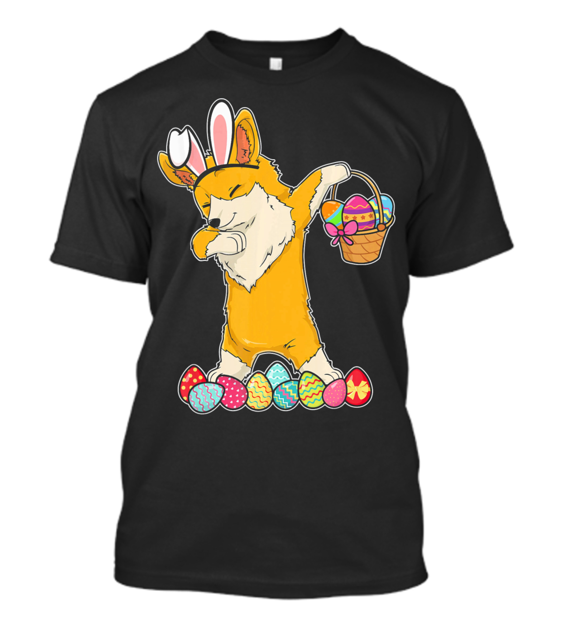 Corgi Dabbing Easter Basket Bunny Ears Eggs T-Shirt