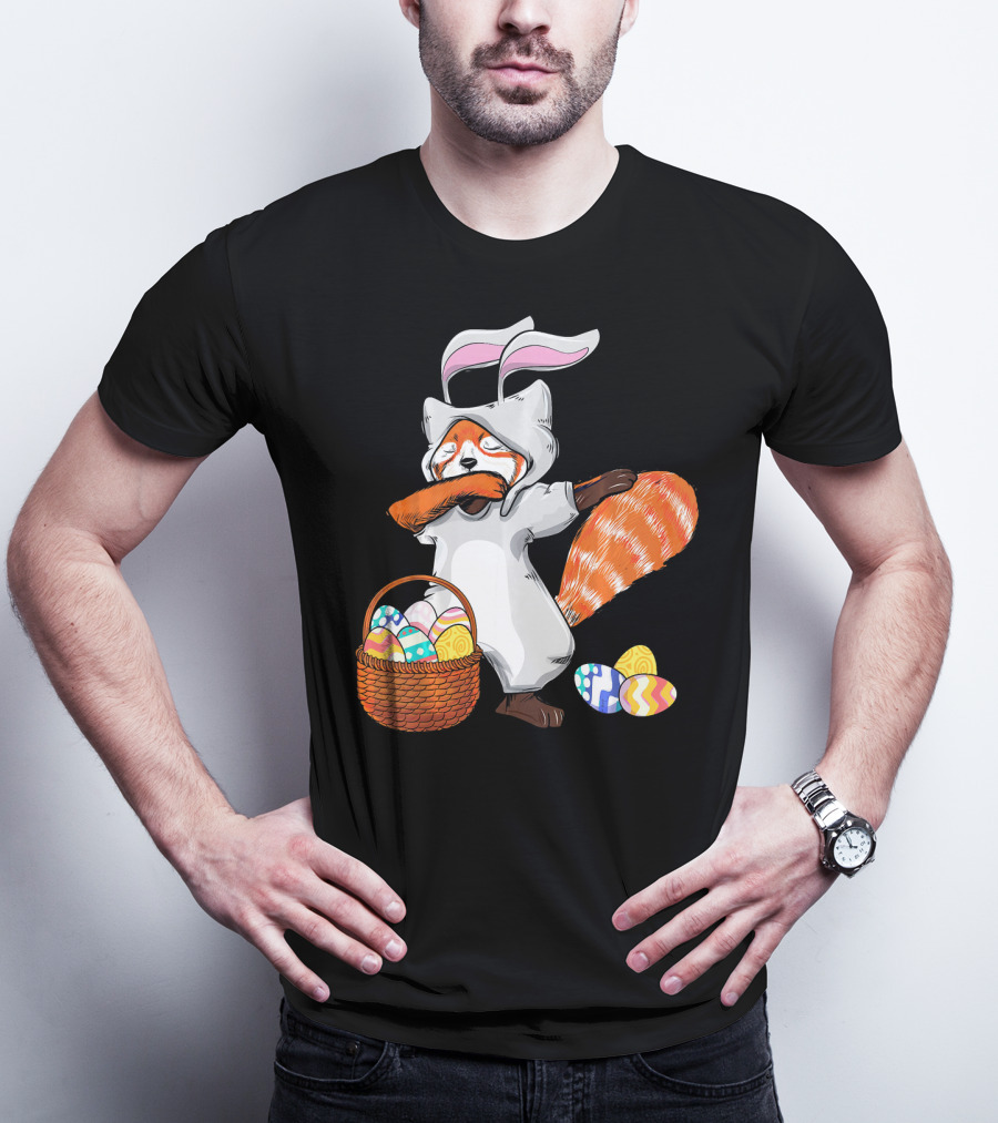 Dabbing Easter Bunny Red Panda With Basket Of Colorful Eggs T-Shirt
