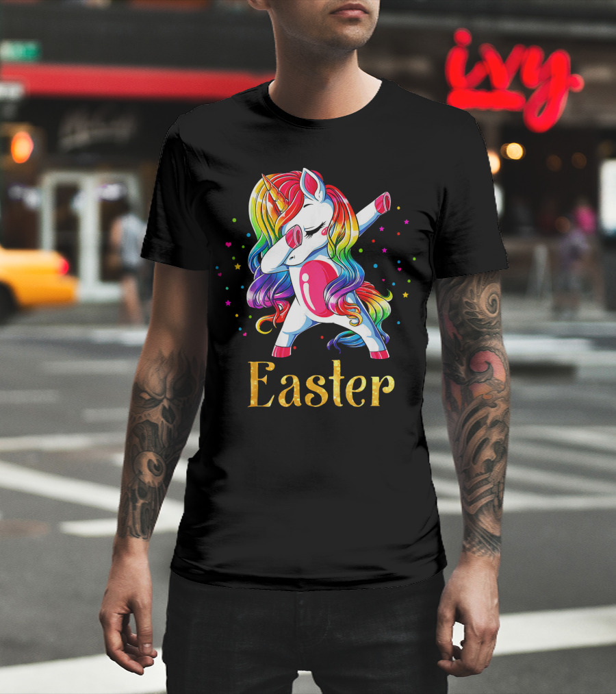 Easter Customized Personalized Rainbow Unicorn Dabbing T-Shirt