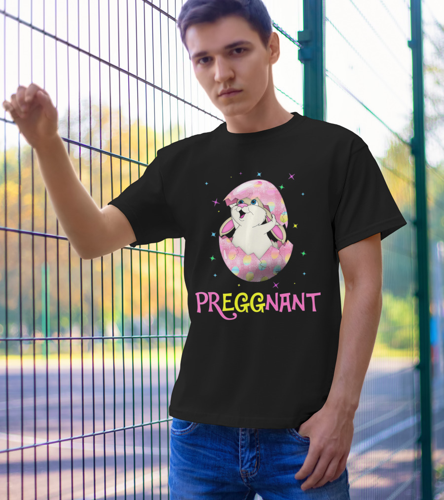 Preggnant Easter Bunny In Egg Shell With Stars T-Shirt