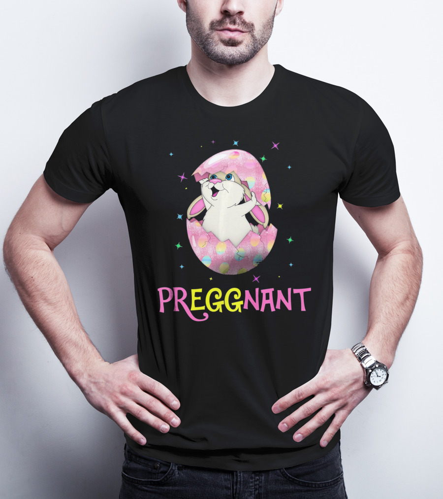 Preggnant Easter Bunny In Egg Shell With Stars T-Shirt