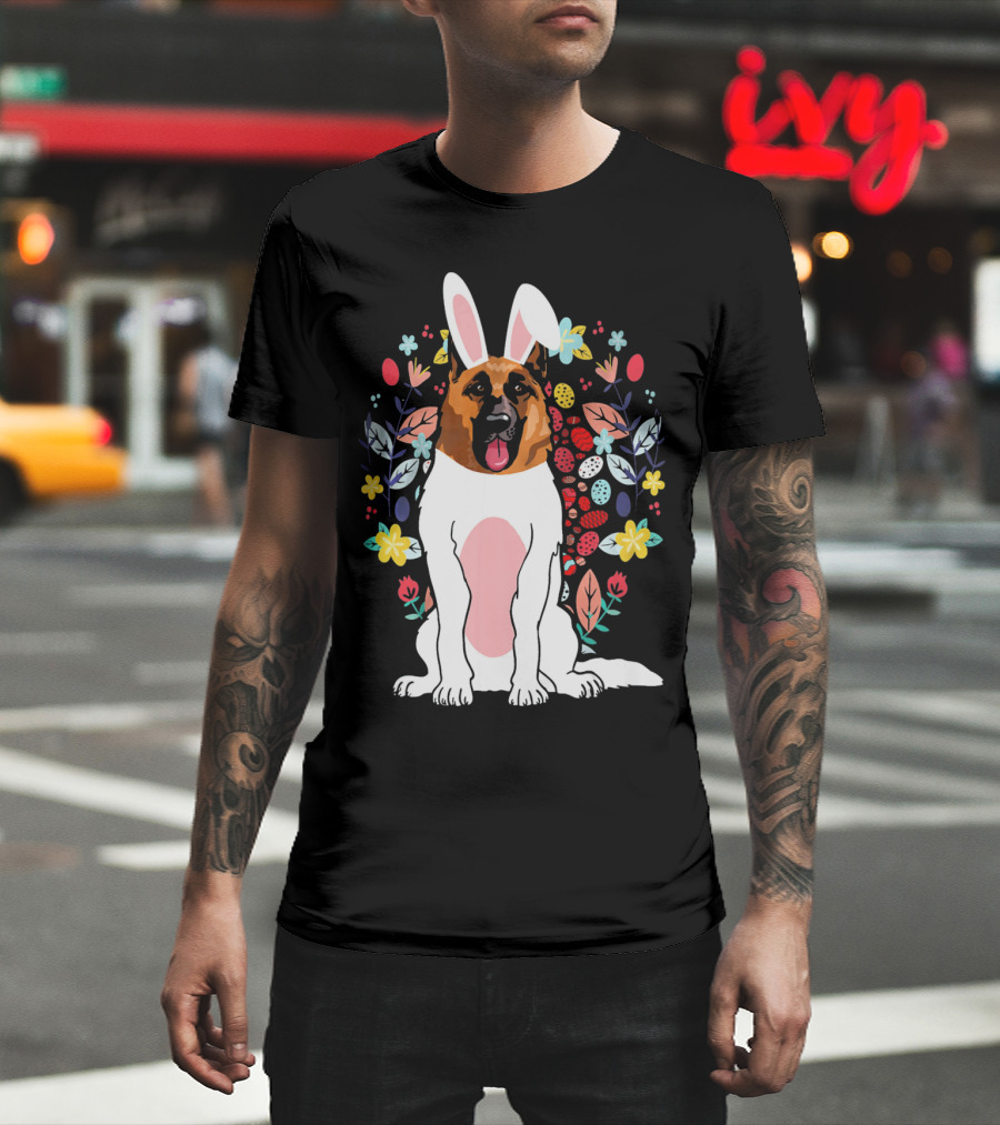 Alsatian Rabbit Ears Floral Background T-Shirt