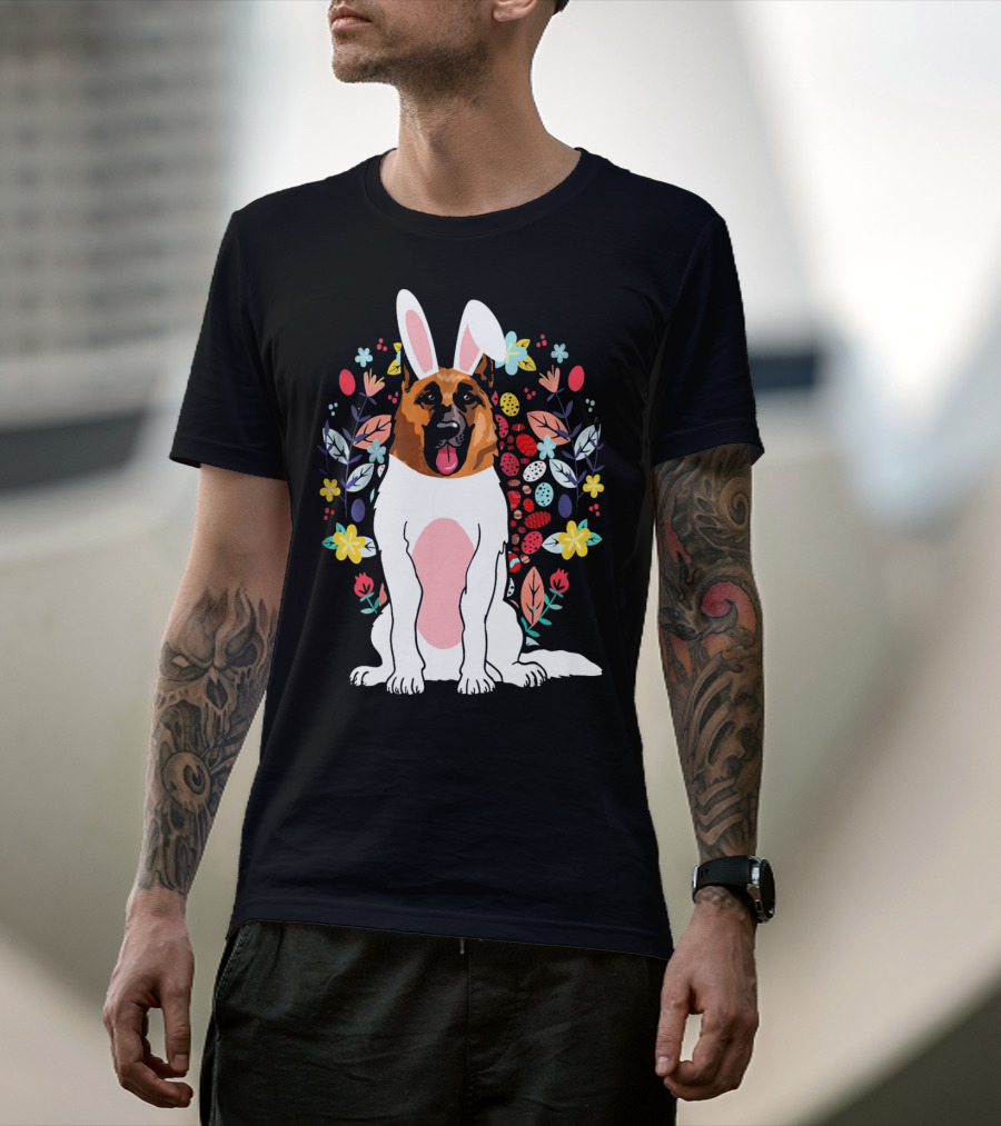 Alsatian Rabbit Ears Floral Background T-Shirt