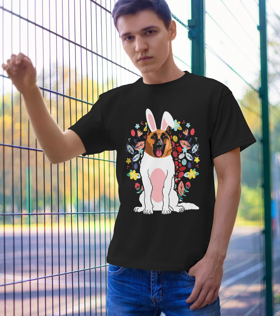 Alsatian Rabbit Ears Floral Background T-Shirt