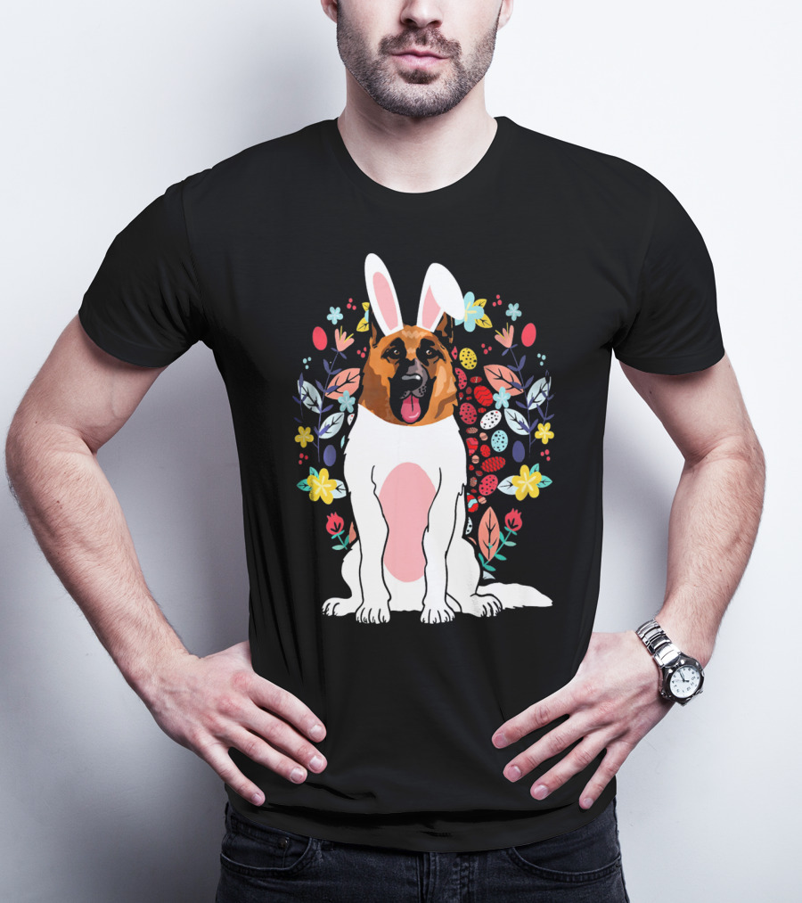 Alsatian Rabbit Ears Floral Background T-Shirt