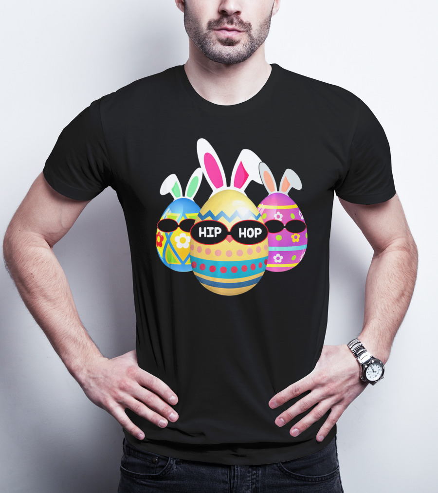 Hip Hop Bunny Eggs With Sunglasses T-Shirt