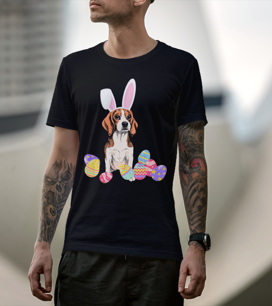 Beagle Bunny Rabbit Hat With Easter Eggs T-Shirt