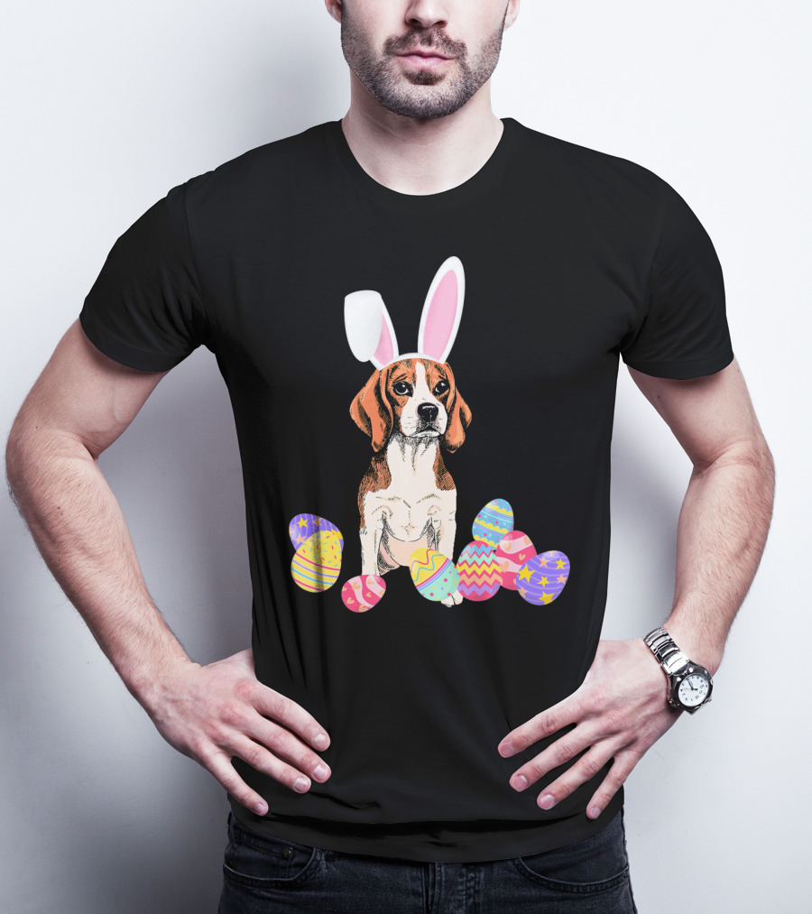 Beagle Bunny Rabbit Hat With Easter Eggs T-Shirt