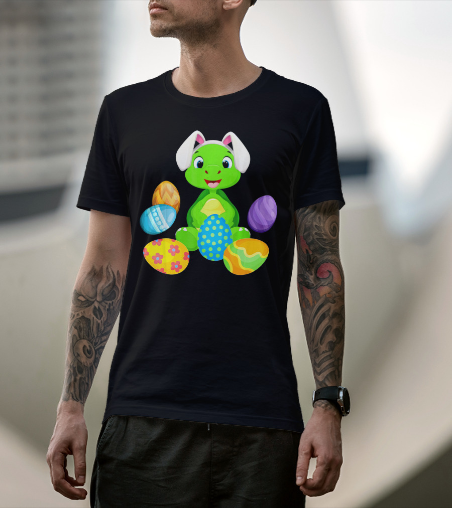 Turtle Bunny Rabbit With Hat Holding Easter Eggs T-Shirt