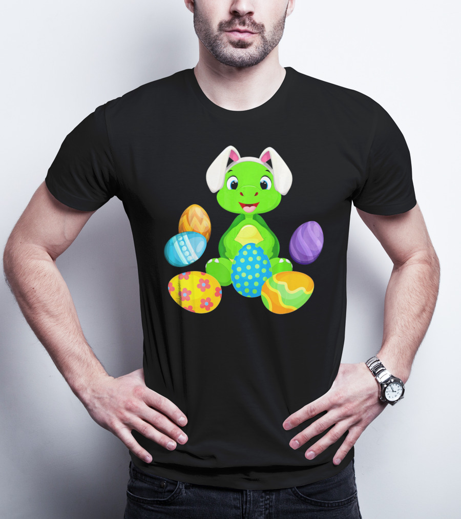 Turtle Bunny Rabbit With Hat Holding Easter Eggs T-Shirt