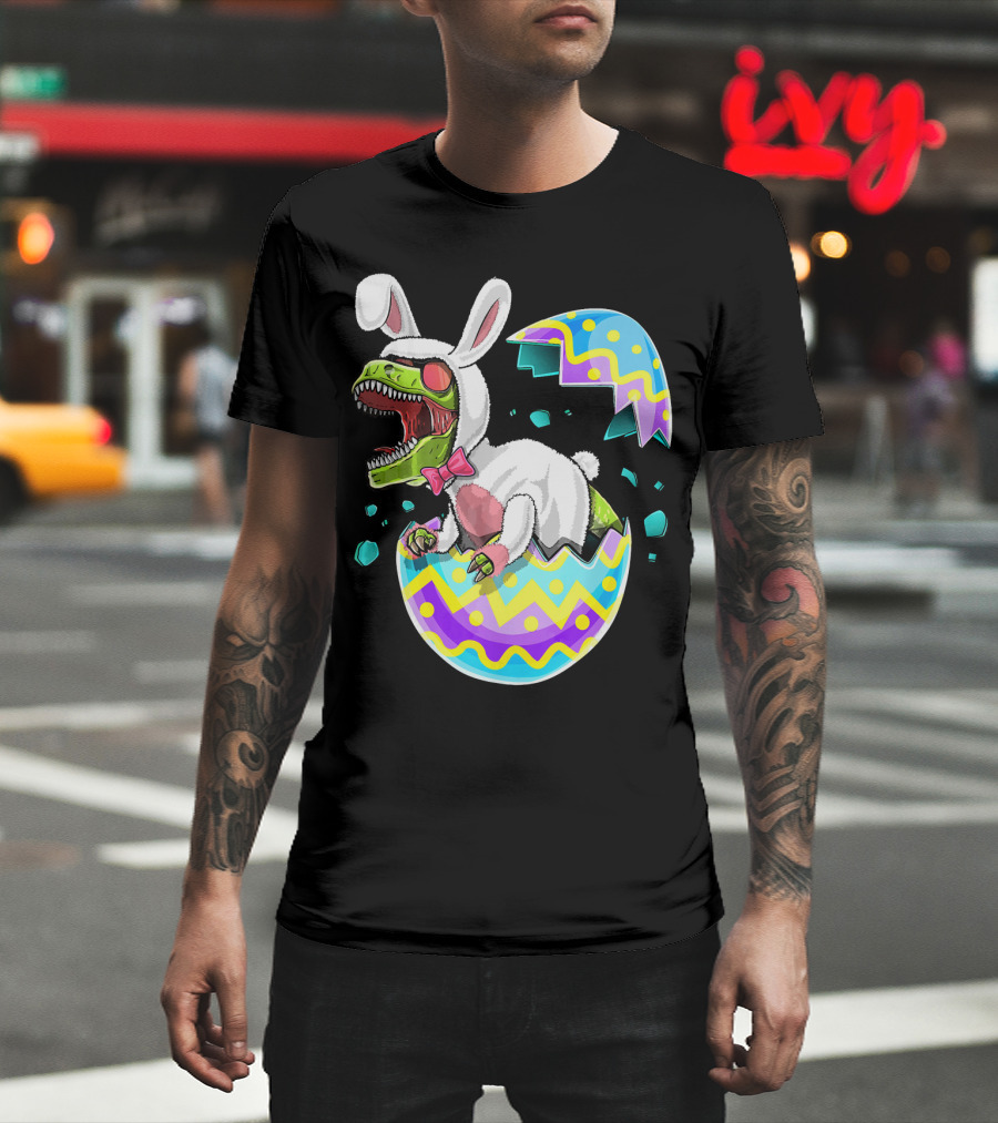 Happy Easter Rex Dinosaur Bunny In Eggshell Costume T-Shirt