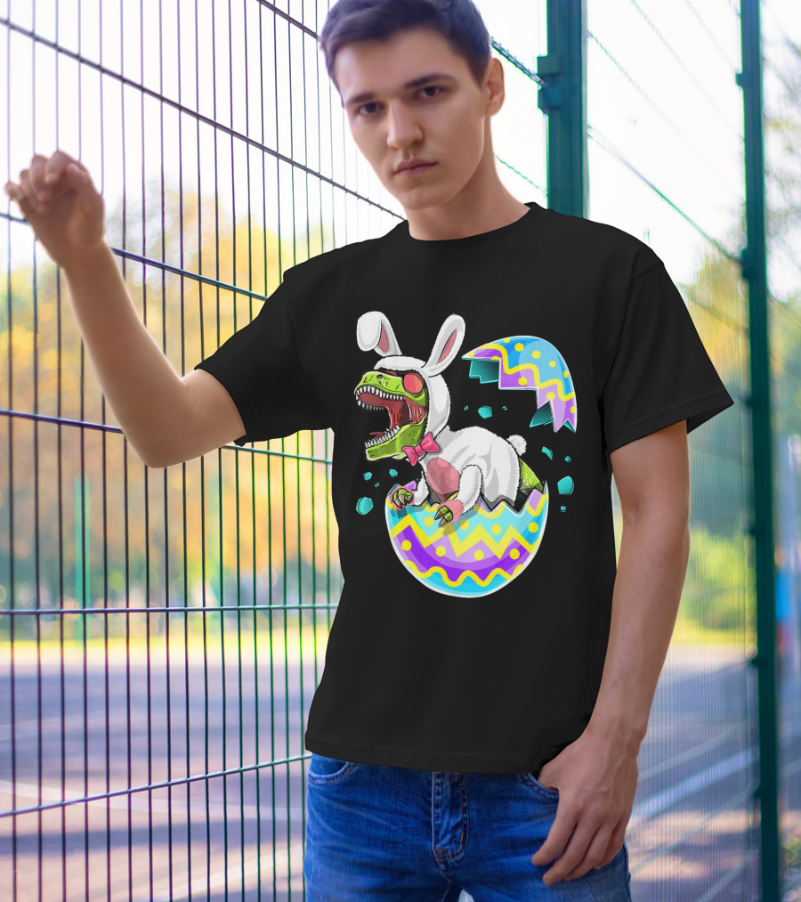 Happy Easter Rex Dinosaur Bunny In Eggshell Costume T-Shirt