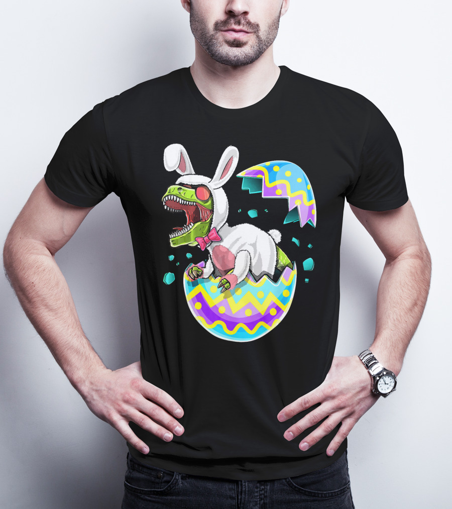 Happy Easter Rex Dinosaur Bunny In Eggshell Costume T-Shirt