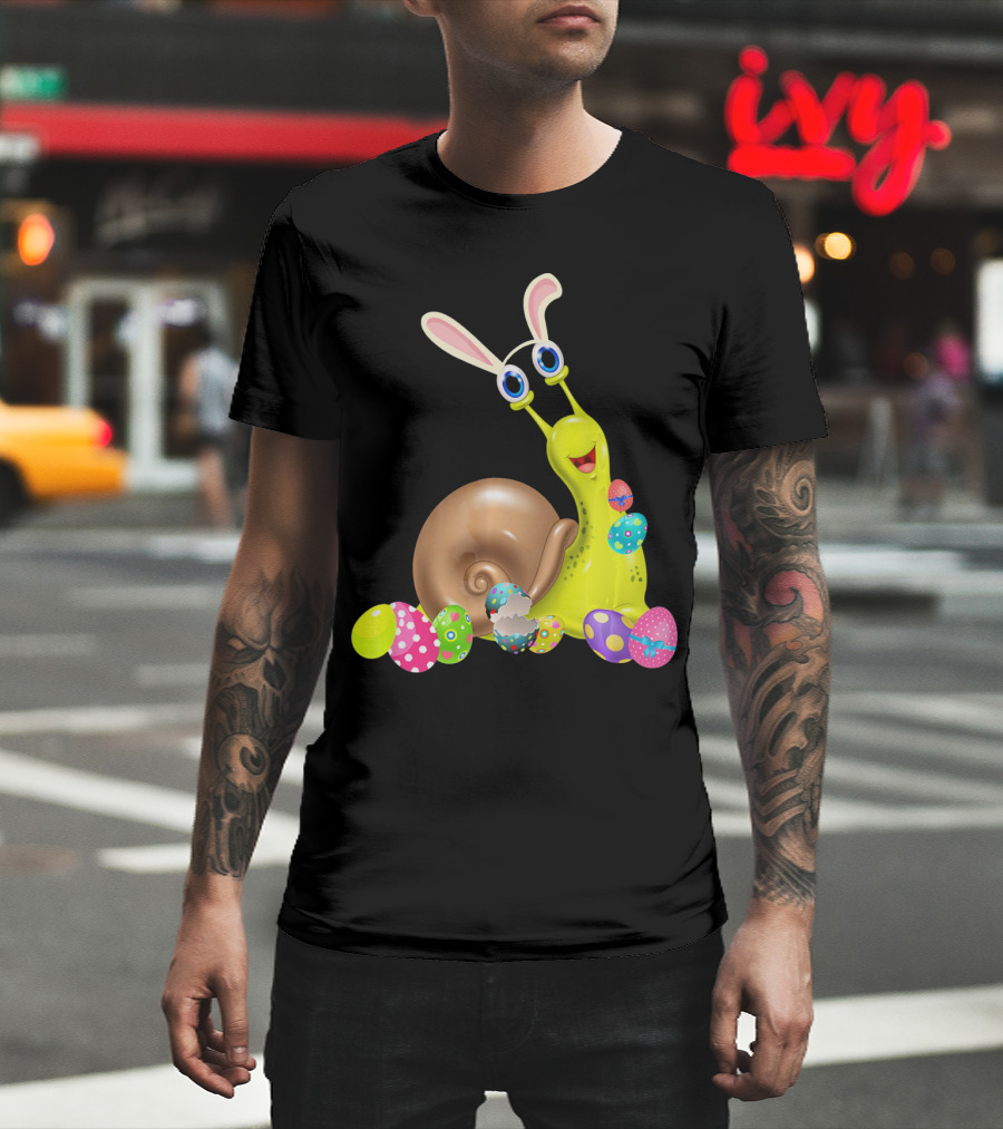 Snail With Bunny Ears And Colorful Easter Eggs T-Shirt