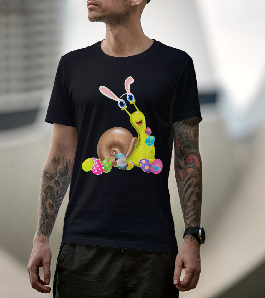 Snail With Bunny Ears And Colorful Easter Eggs T-Shirt