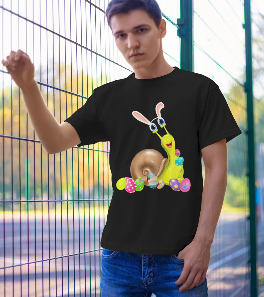 Snail With Bunny Ears And Colorful Easter Eggs T-Shirt