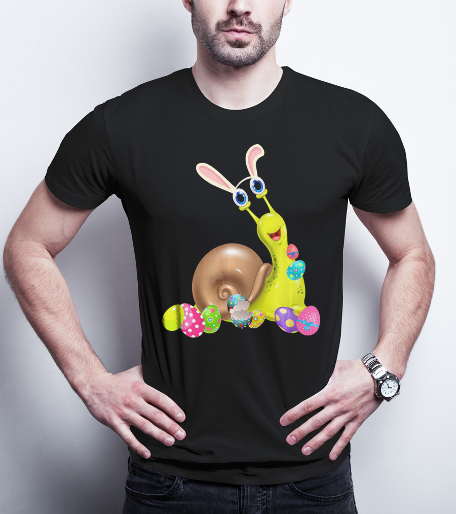 Snail With Bunny Ears And Colorful Easter Eggs T-Shirt