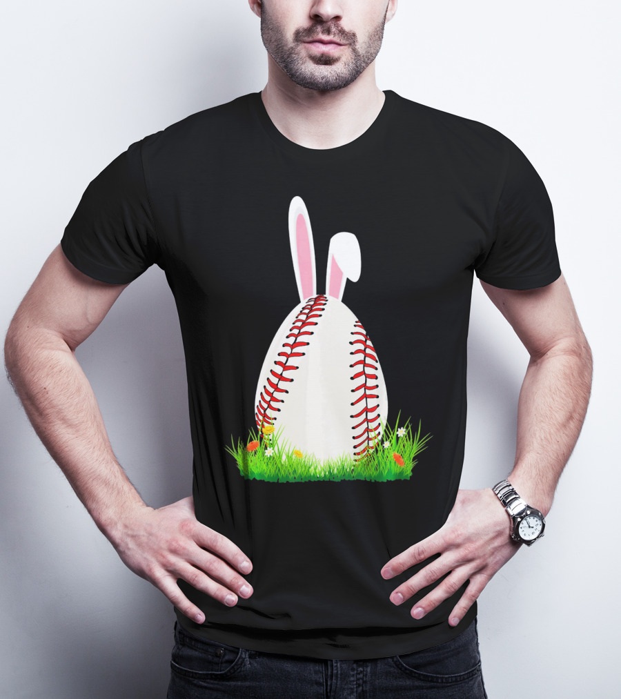 Cute Easter Bunny Baseball Egg With Ears On Grass T-Shirt