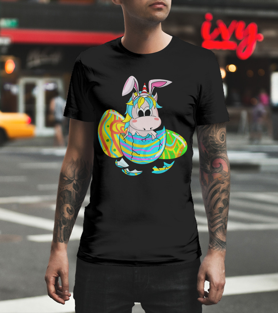 Easter Sunday Unicorn Bunnicorn In Colorful Eggshell T-Shirt