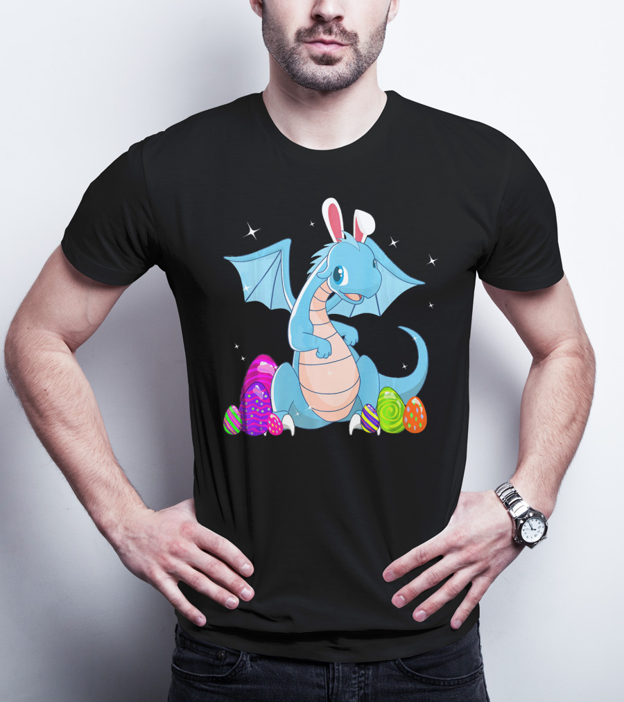 Easter Dragon Bunny Ears With Colorful Eggs T-Shirt