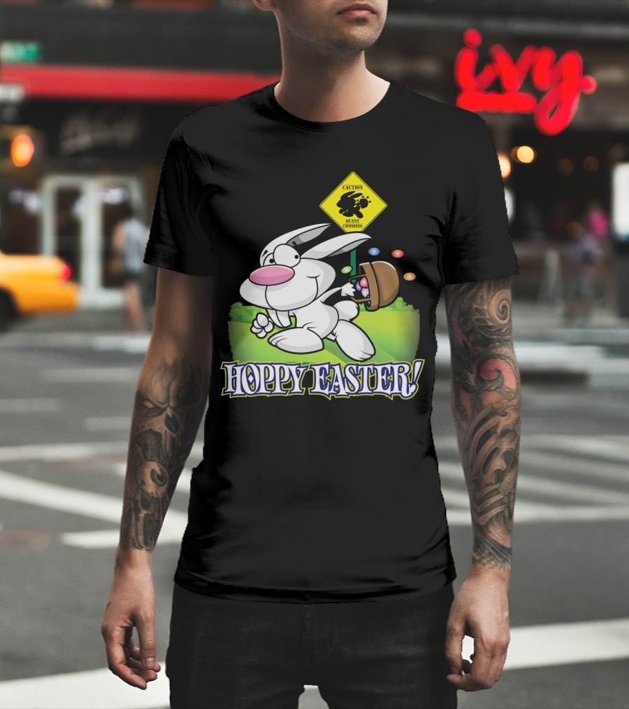 Caution Bunny Crossing Cute Funny Easter Bunny Hoppy Easter T-Shirt