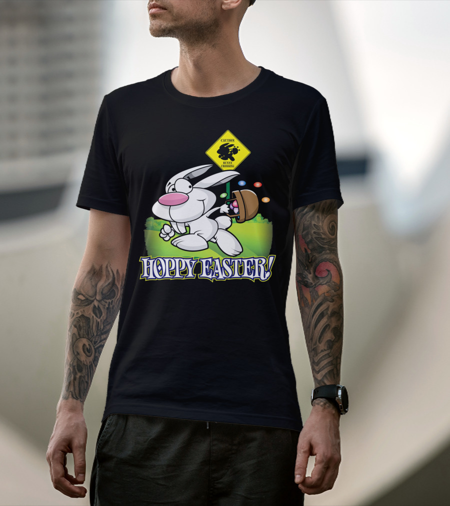 Caution Bunny Crossing Cute Funny Easter Bunny Hoppy Easter T-Shirt
