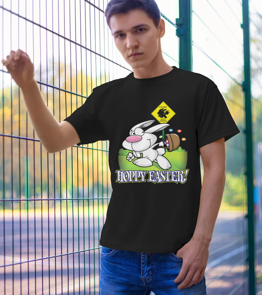 Caution Bunny Crossing Cute Funny Easter Bunny Hoppy Easter T-Shirt